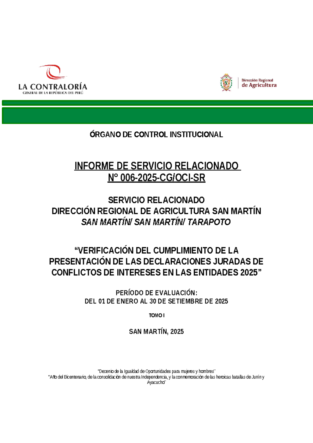 Informe de Servicio: Verificación de DJ de Ingresos y Bienes - San ...