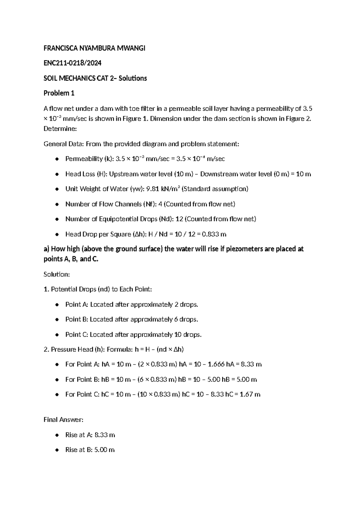 SOIL MECH CAT 2 - EXAMPLE OF A CAT Solutions and Calculations - Studocu