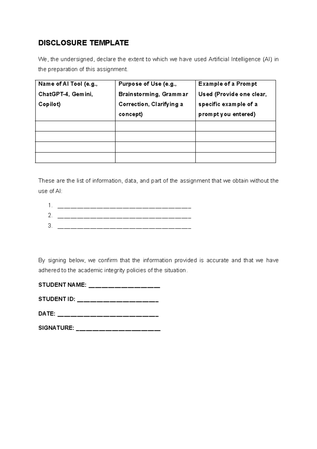 FIN242 AI Tool Usage Disclosure Template - Studocu