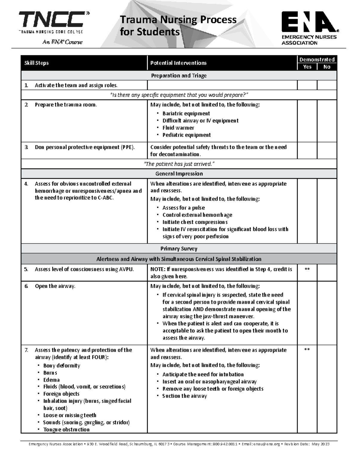 Trauma Nursing Process Guidelines for Emergency Care (ENA 2023) - Studocu