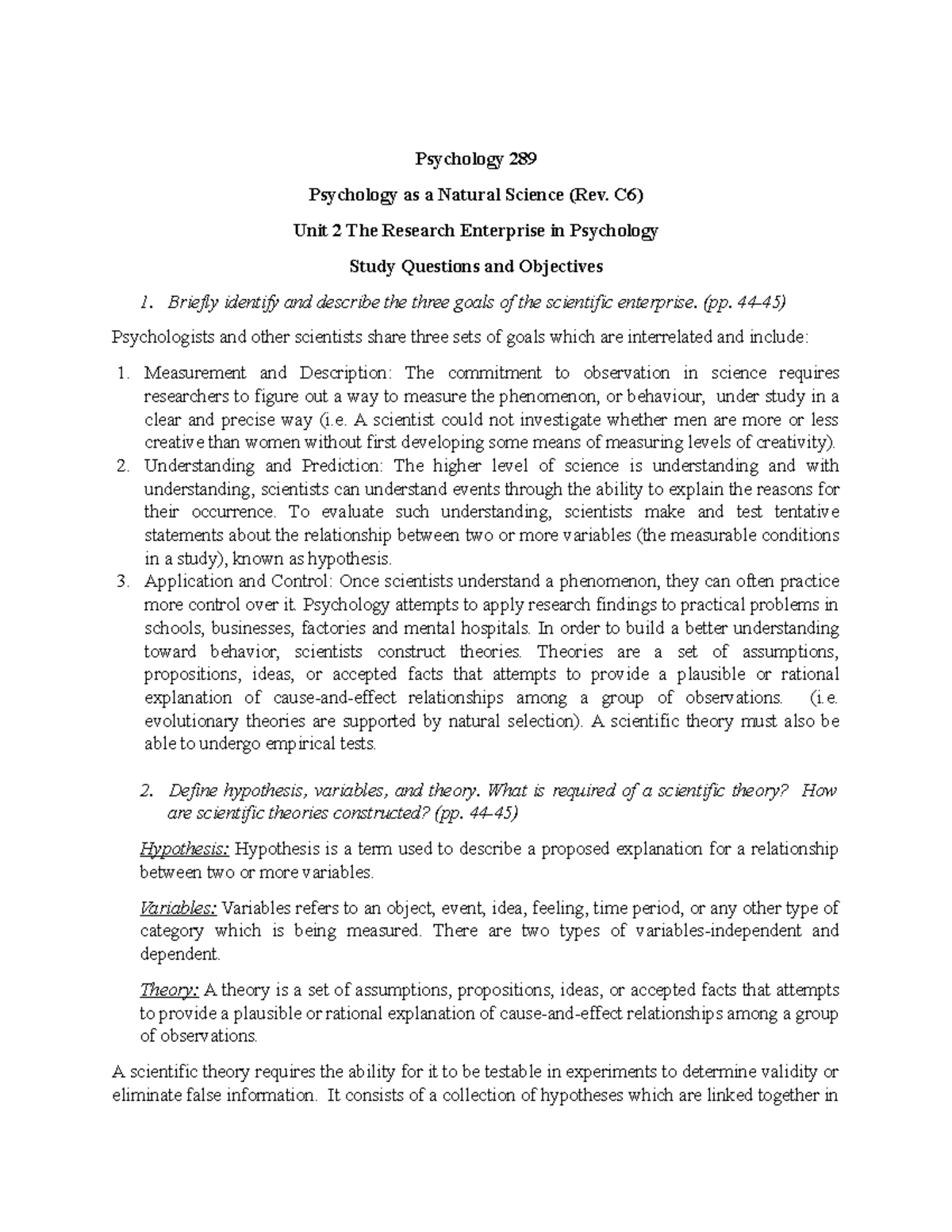 Psychology 289unit2 - Lecture notes Unit 2 - Psychology 289 Psychology ...