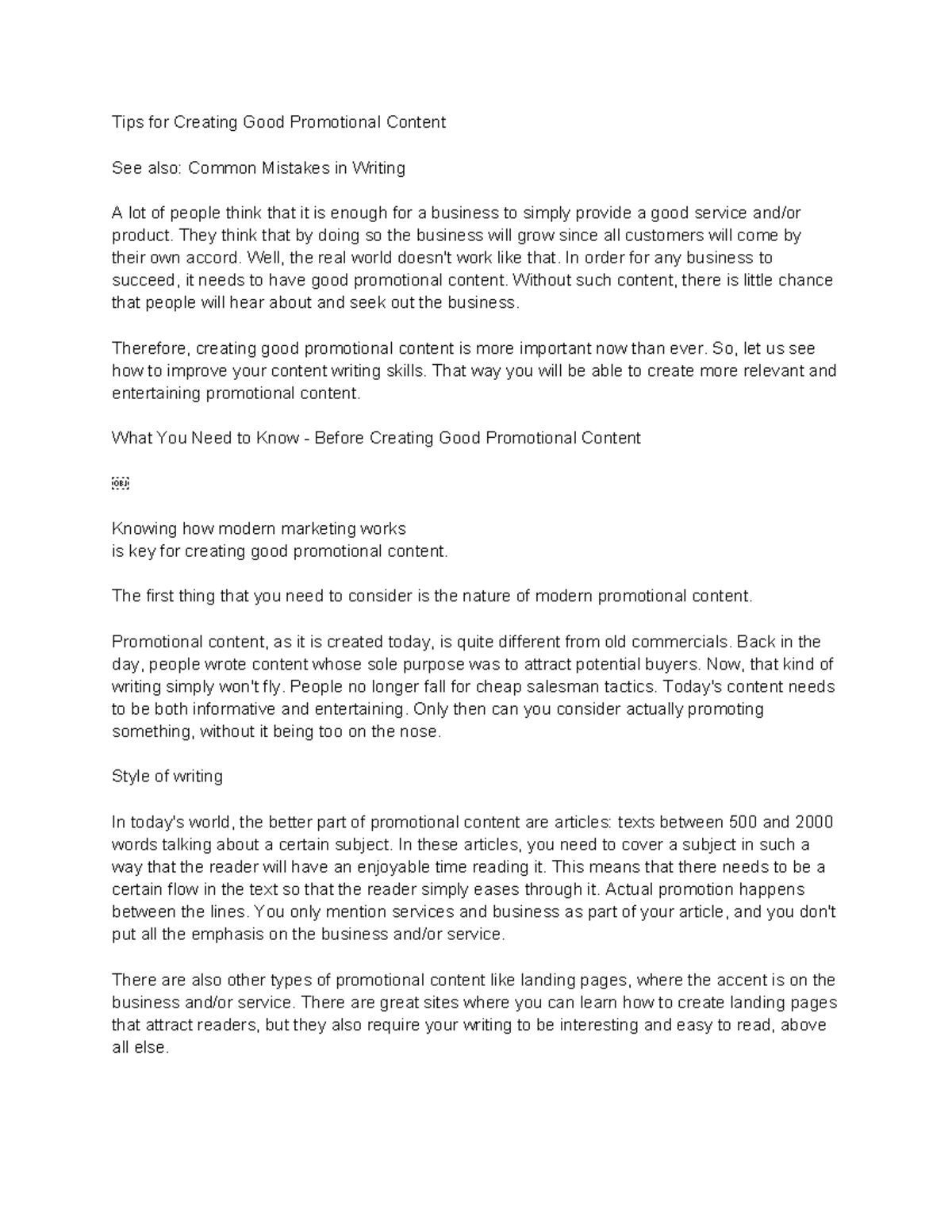 Tips for Creating Good Promotional Content - They think that by doing ...