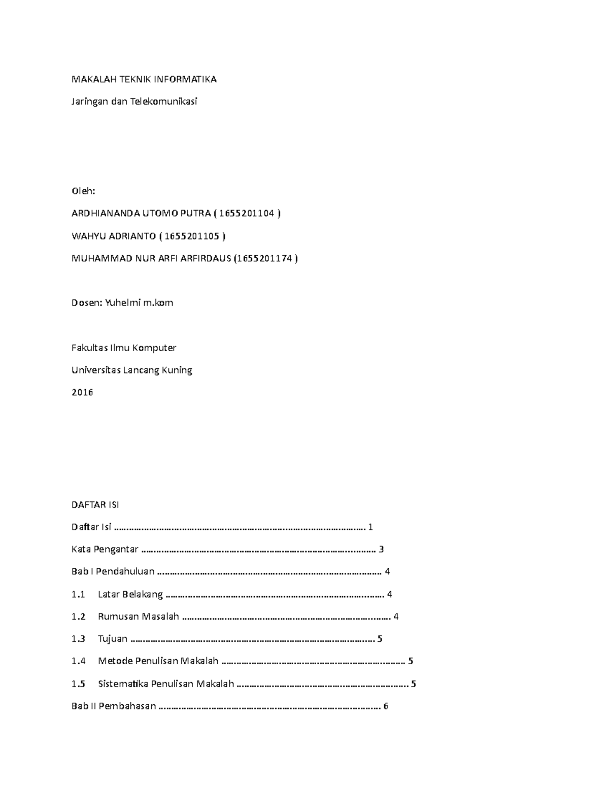 Makalah Jaringan dan Telekomunikasi - Teknik Informatika (TI) - Studocu