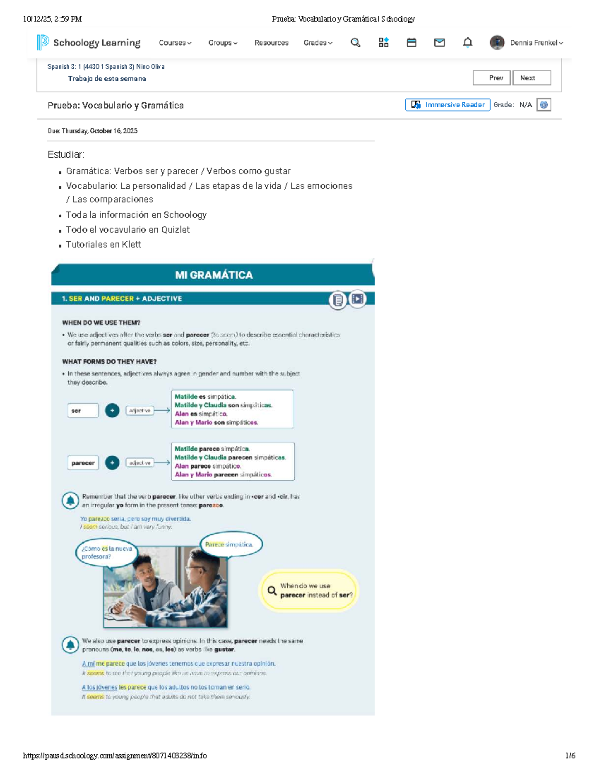 Prueba de Vocabulario y Gramática - Español 3 (4430 1) - Studocu