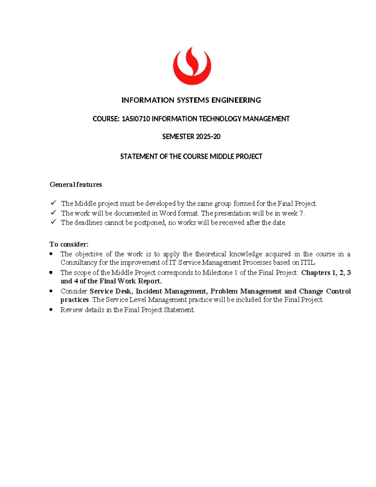 1ASI0710 Middle Project: IT Service Management Consultancy - Studocu
