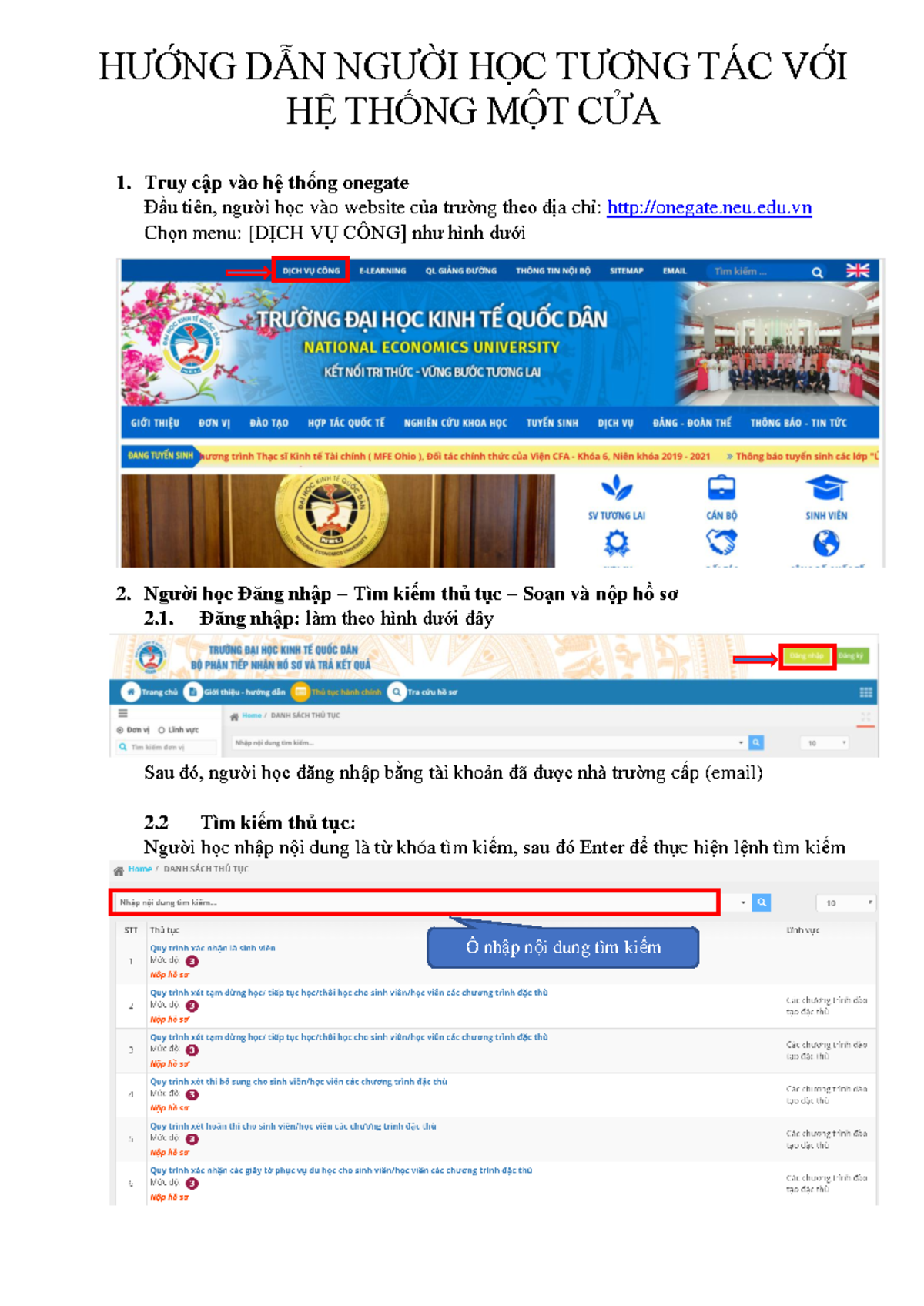 HD Sinhvien Nop HS online Muc 3 - HƢỚNG DẪN NGƢỜI HỌC TƢƠNG TÁC VỚI HỆ THỐNG MỘT CỬA Truy cập ...