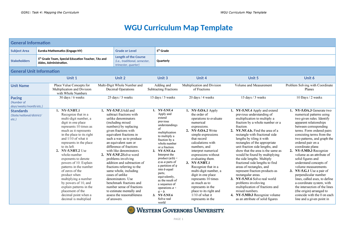 D630: Task 4 - Curriculum Mapping for 5th Grade Mathematics - Studocu