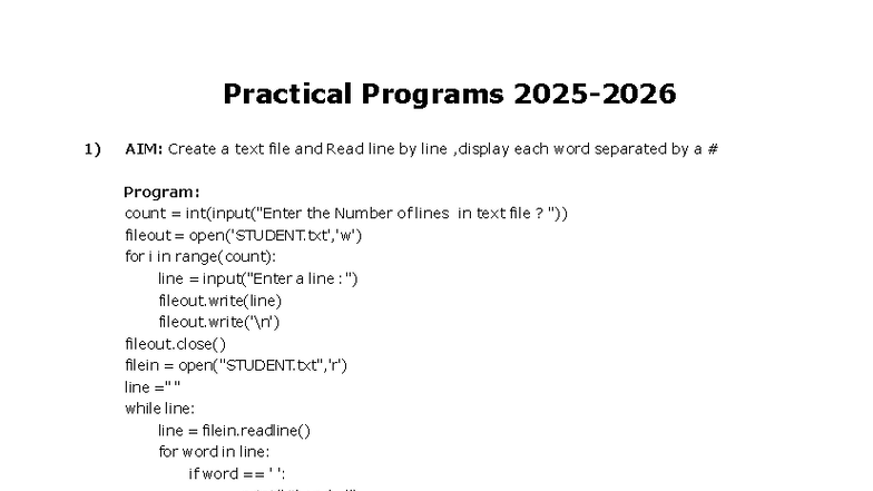 XII C.S Practical Programs (2025-26) - Comprehensive Guide - Studocu
