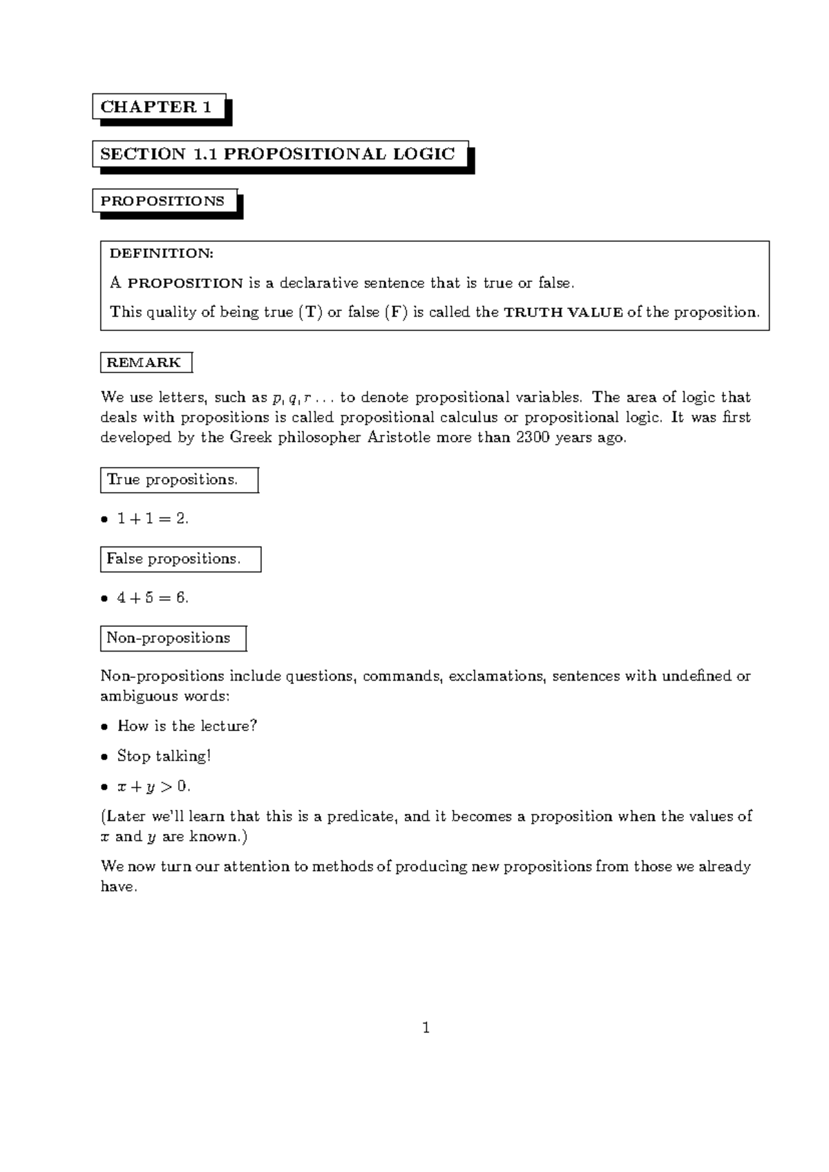 CH1 - Propositional Logic: Definitions and Key Concepts - Studocu