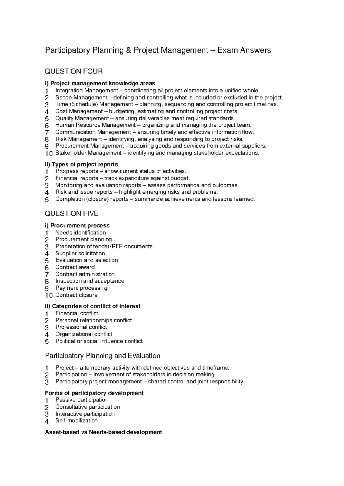 Participatory Planning Project Management Exam Answers (PPM 101) - Studocu