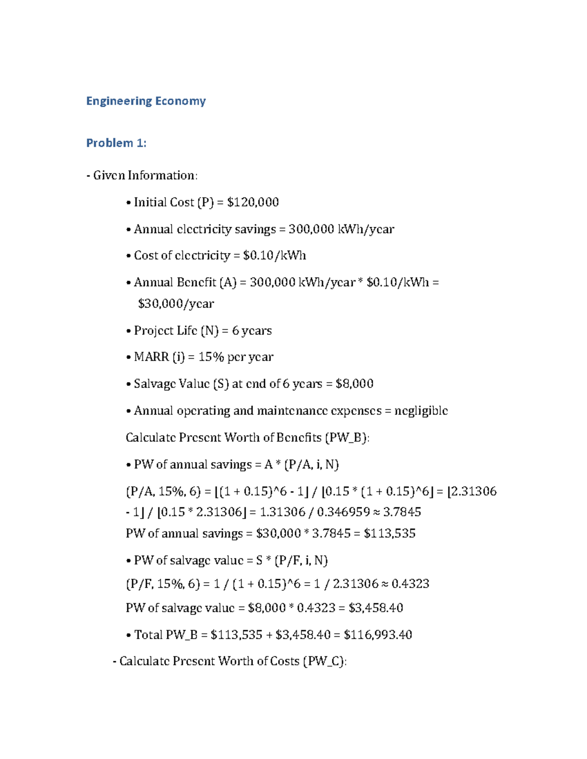 Engineering Economy Solutions: Problem Analysis & Recommendations - Studocu