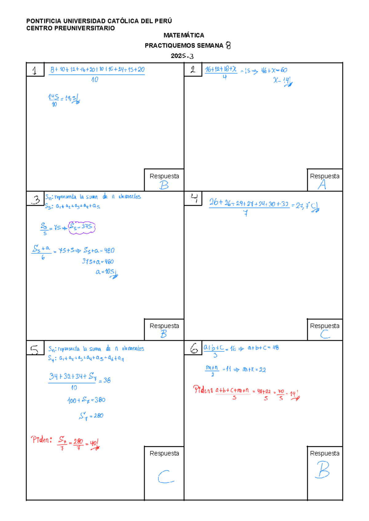 Solucionario Matemática Practiquemos Semana 8 2025.3 - Studocu