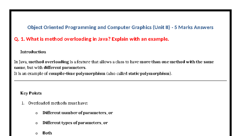 Object Oriented Programming & Computer Graphics (Unit II) 5 Marks Q&A ...
