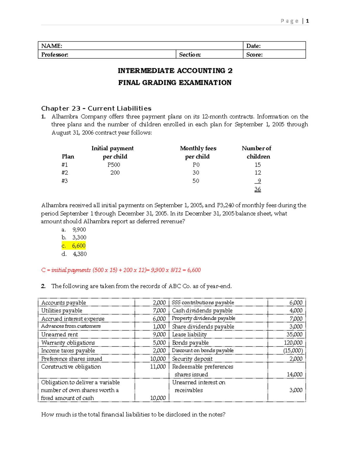 Final Exam Key: Intermediate Accounting 2 Review (Chapters 23-27) - Studocu