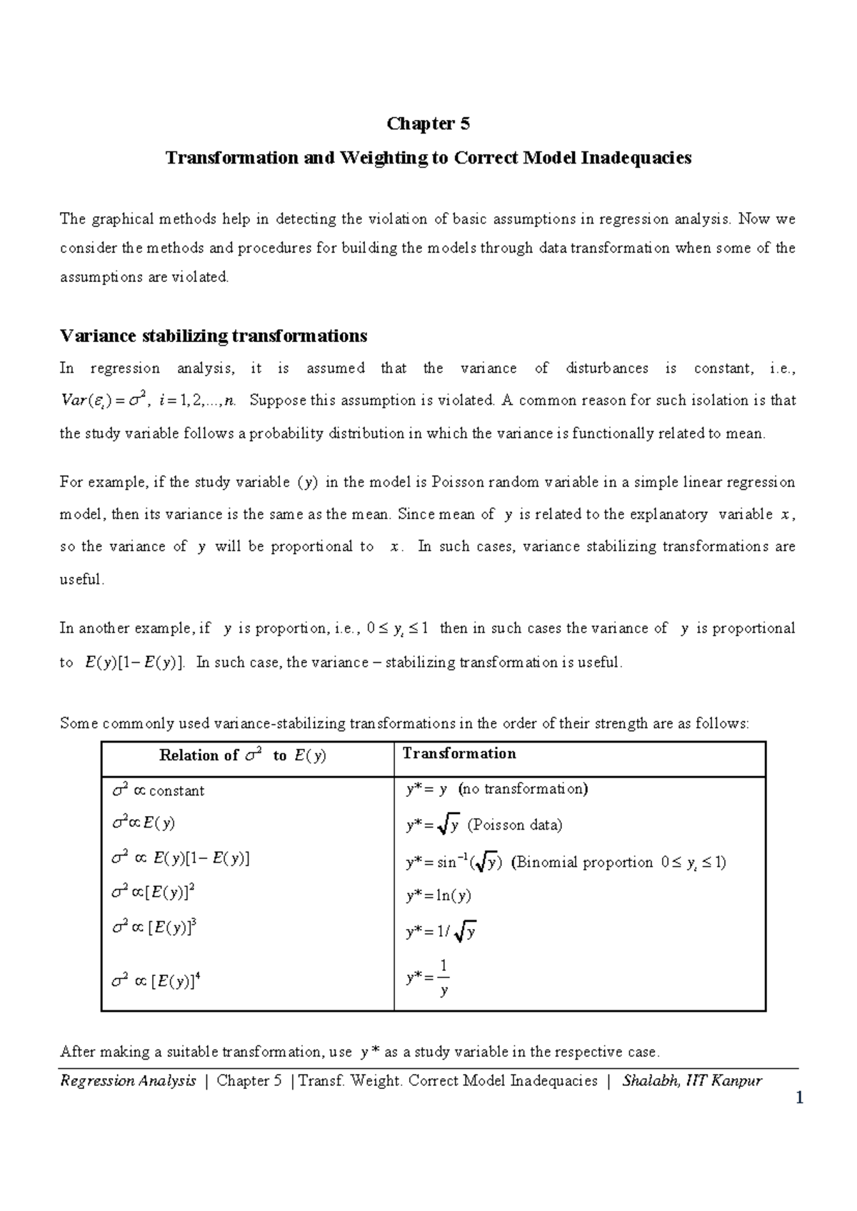 Chapter 5-Regression-Transformation And Weighting To Correct Model ...