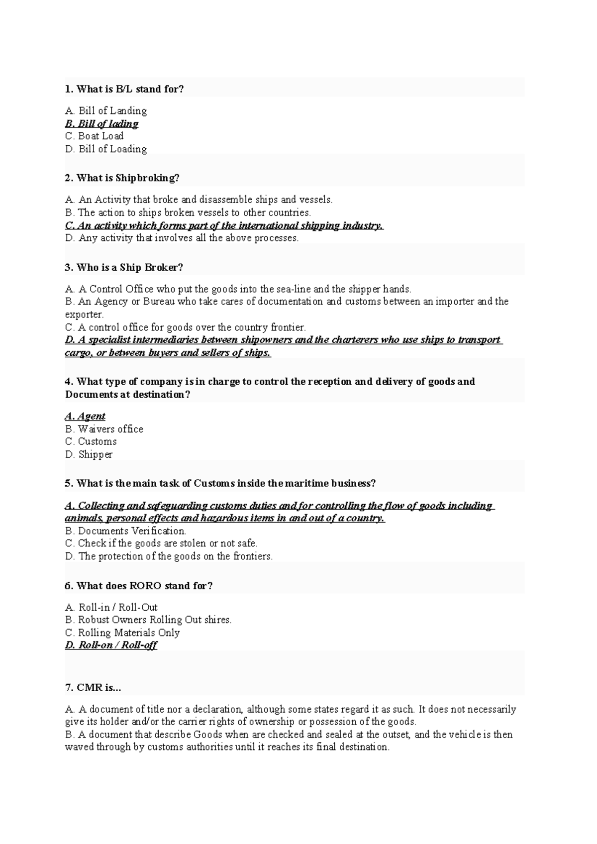 Freight Forwarding Practice Quiz (RR-101) - Studocu