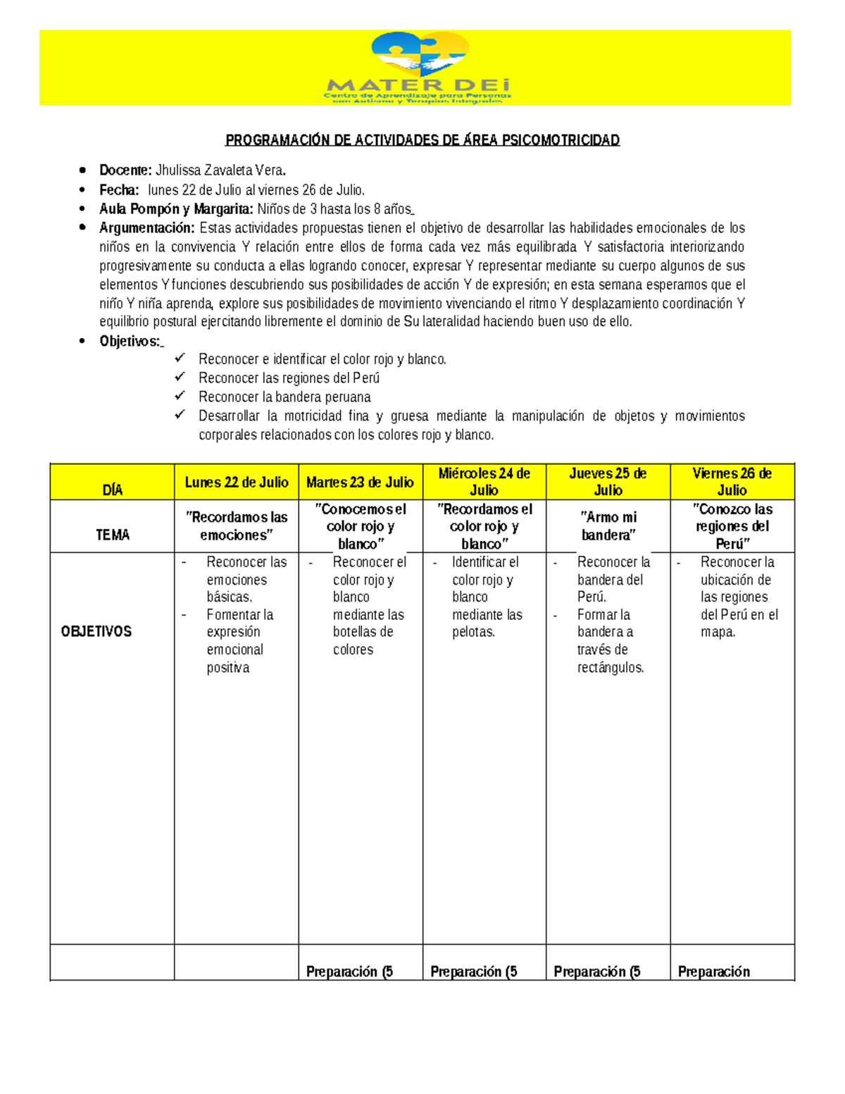 Programación de Actividades de Psicomotricidad: Colores Rojo y Blanco ...