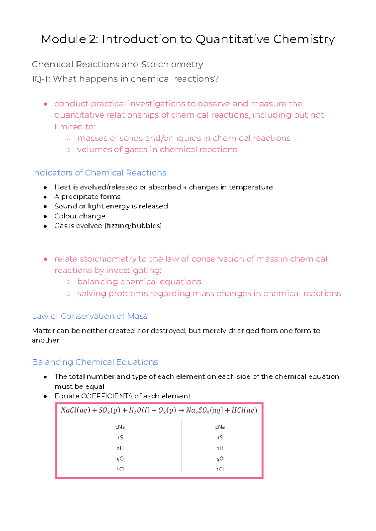 CHEM MOD2: Intro to Quantitative Chemistry & Stoichiometry Notes - Studocu