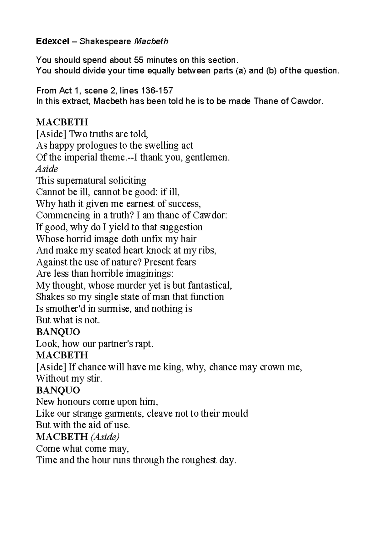 Edexcel - Macbeth Extract 1 Analysis & Key Themes Exploration - Studocu