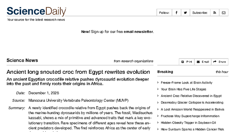 Ancient Long-Snouted Croc from Egypt: Evolutionary Insights (Science ...