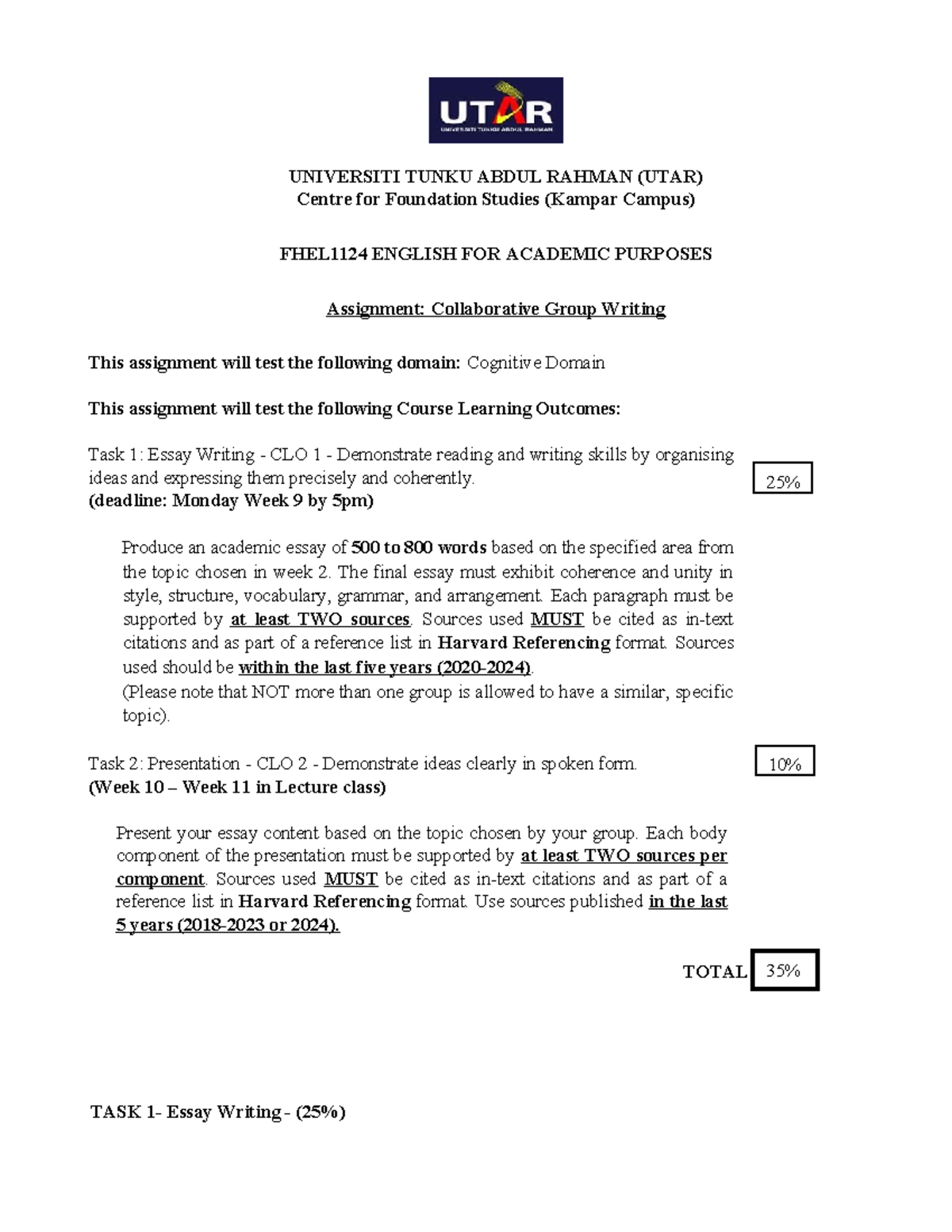 FHEL 1124 EAP Assignment Task Sheet 202502 - UNIVERSITI TUNKU ABDUL ...