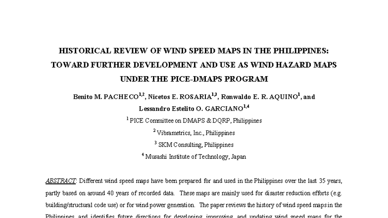 HISTORICAL REVIEW OF WIND SPEED MAPS IN THE PHILIPPINES: PACHECO ET AL ...