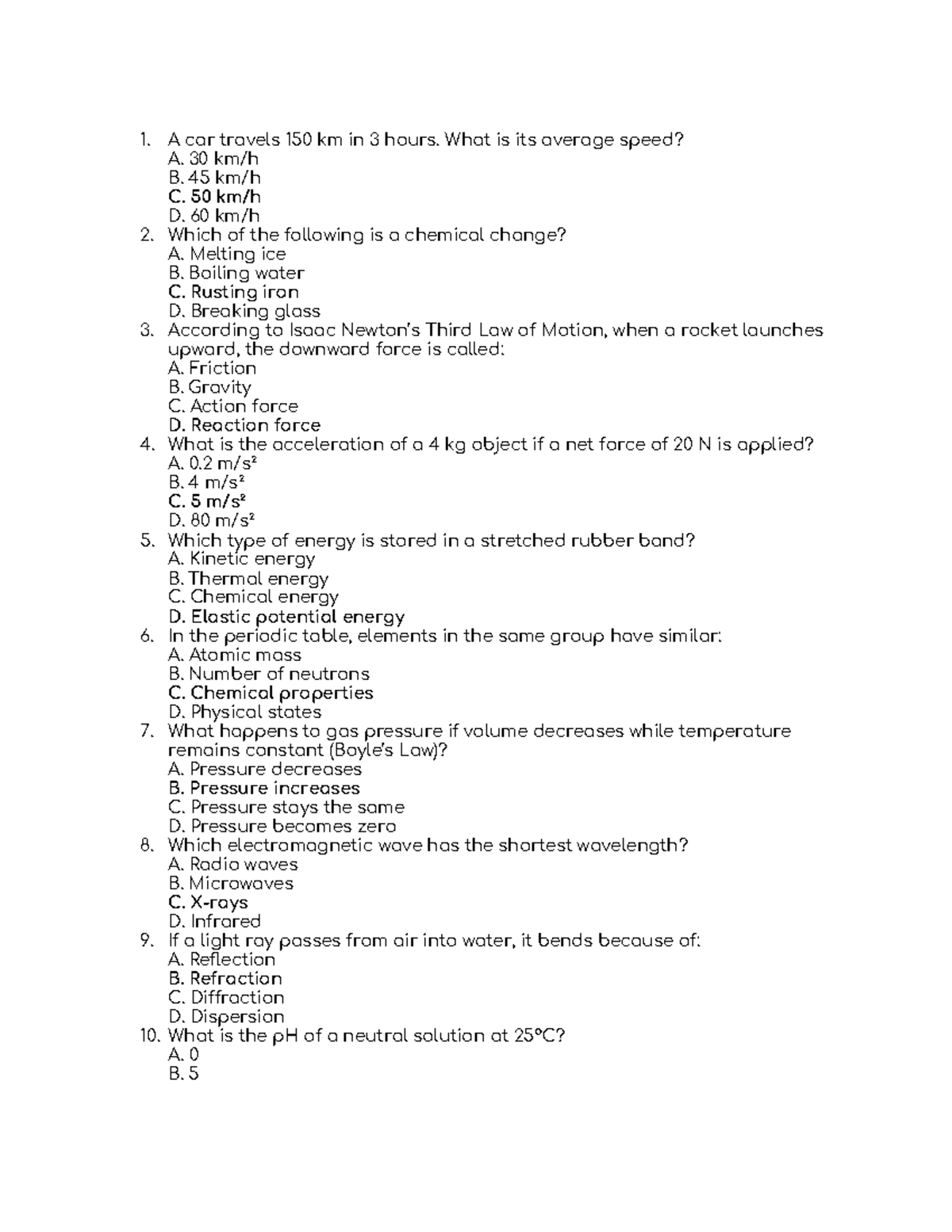 Physical Sci Quiz 01: Average Speed, Energy, and Motion Concepts - Studocu