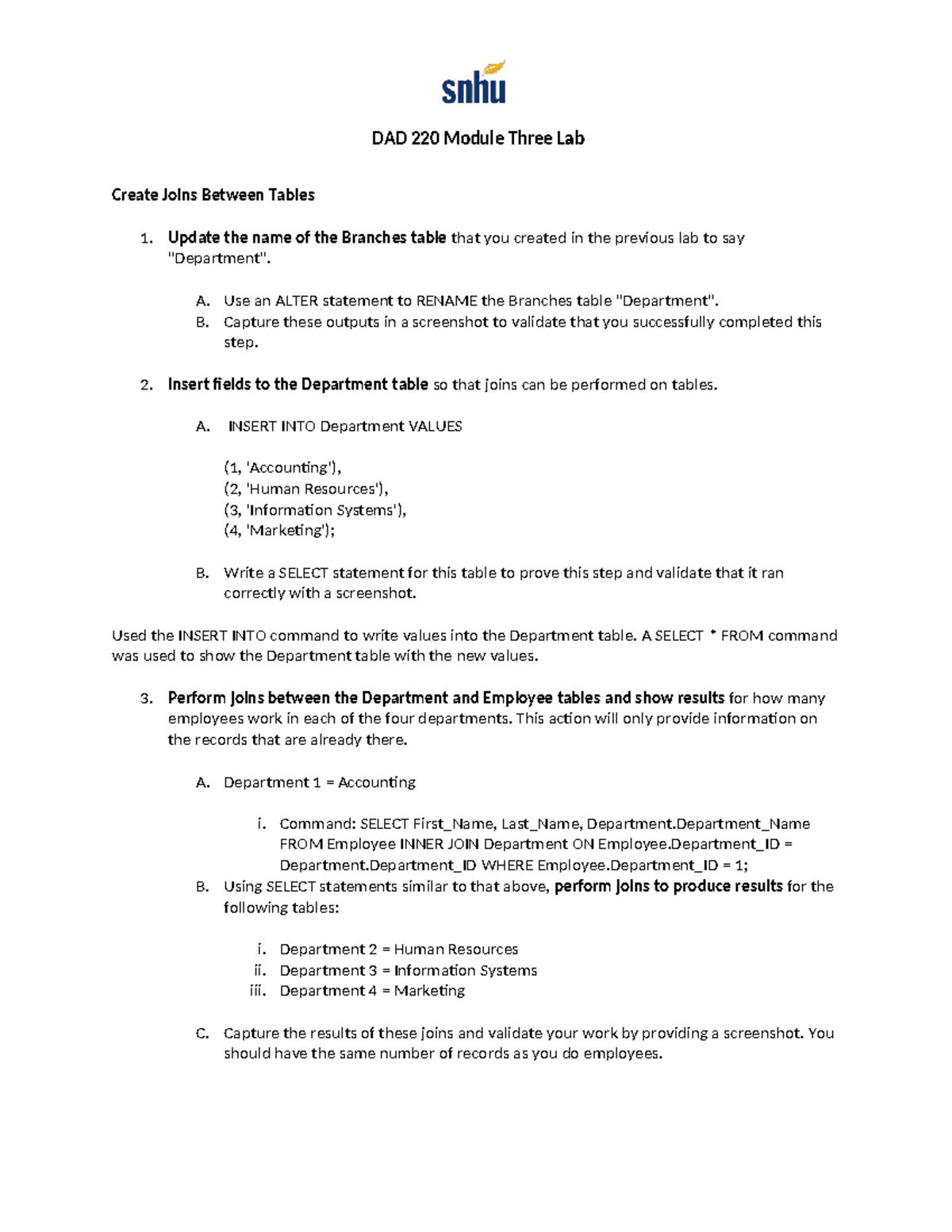 Dad 220 Module Three Lab Update The Name Of The Branches Table That You Created In The