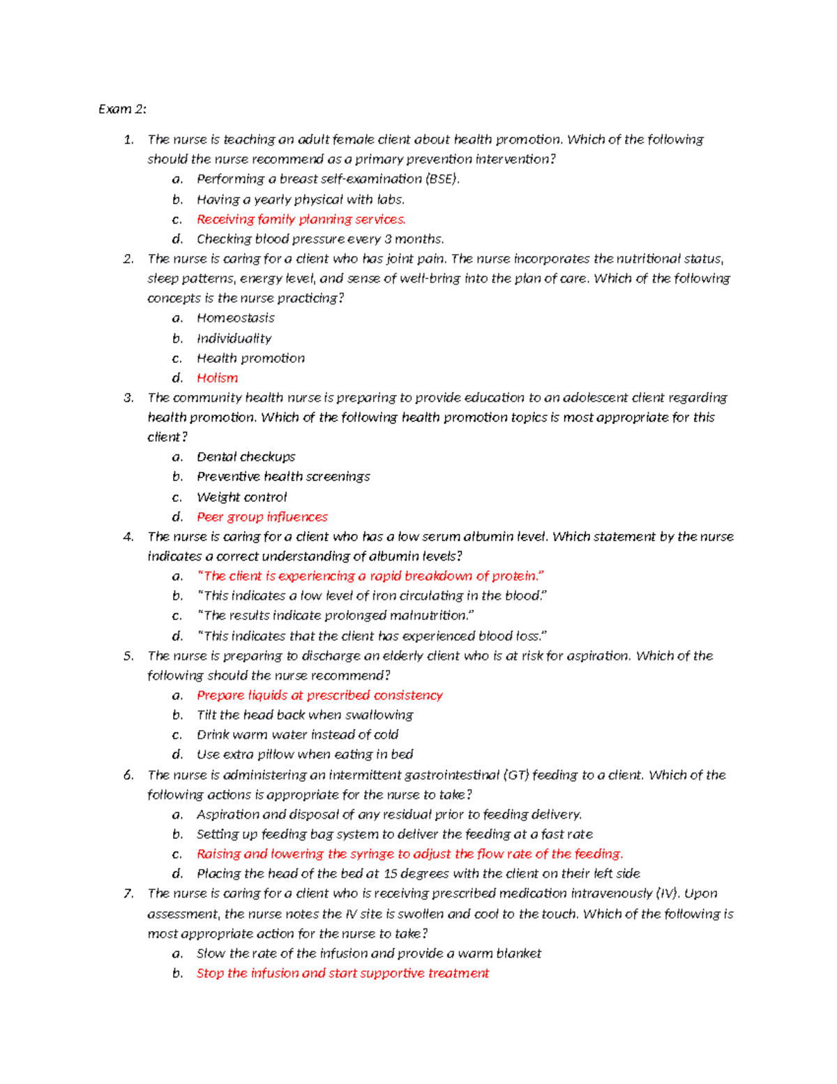 Nursing Exam 2: Key Concepts and Patient Care Scenarios - Studocu