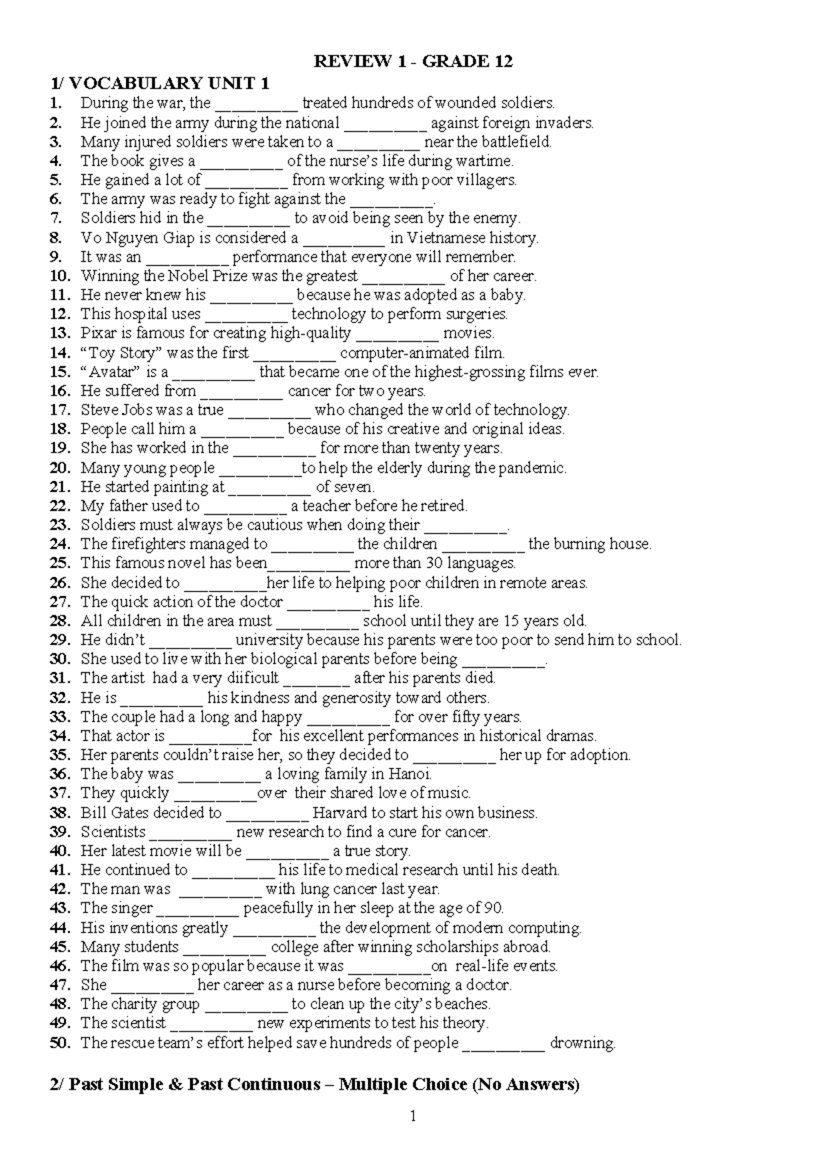 K12 TV UNIT 1 - GRADE 12 VOCABULARY REVIEW - Studocu