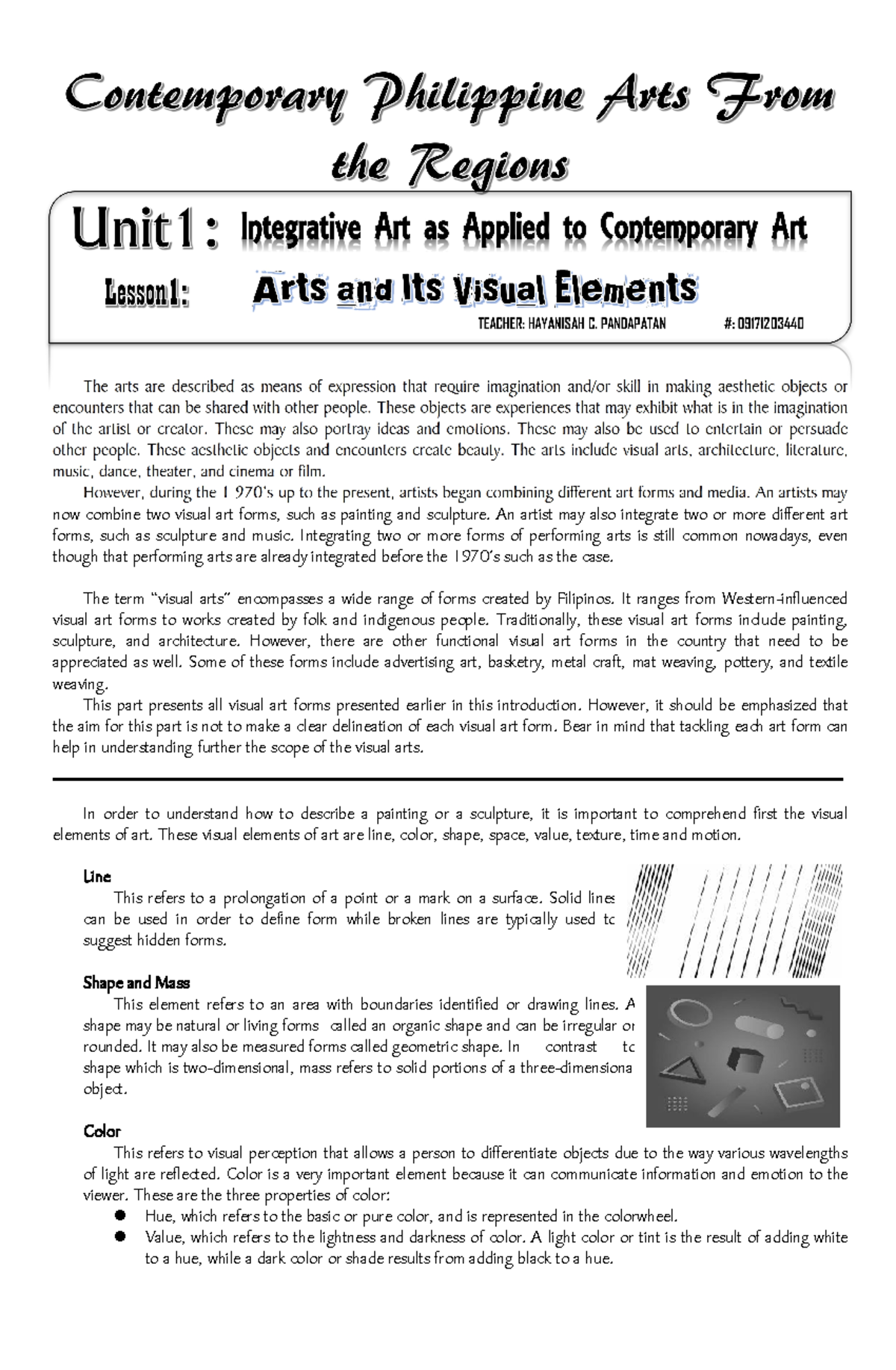 CPAR Lesson 1 - CPAR - The arts are described as means of expression ...