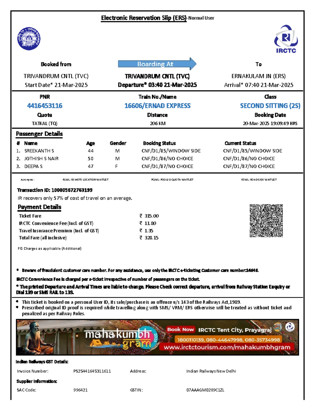 4416453116 - Electronic Reservation Slip (ERS) Details - Studocu