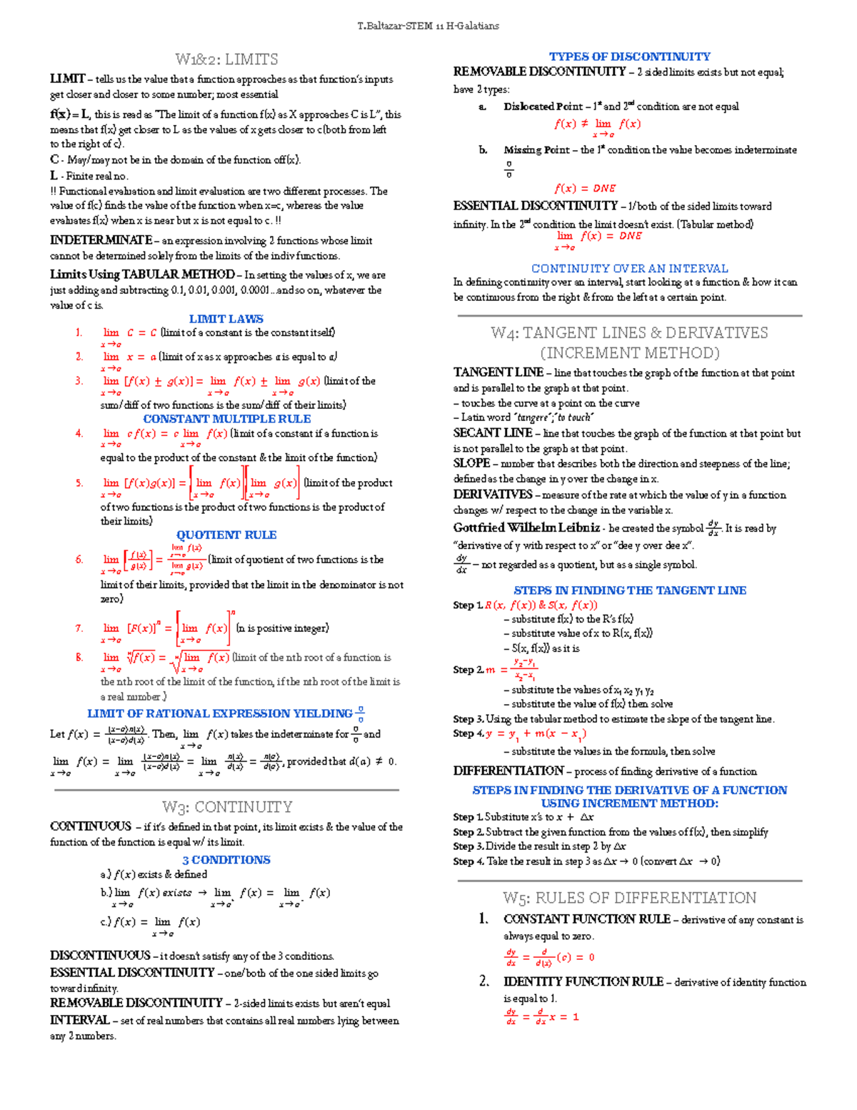 Q3 BCal - Basic Calculus Limits Reviewer for STEM 11 H-Galatians - Studocu
