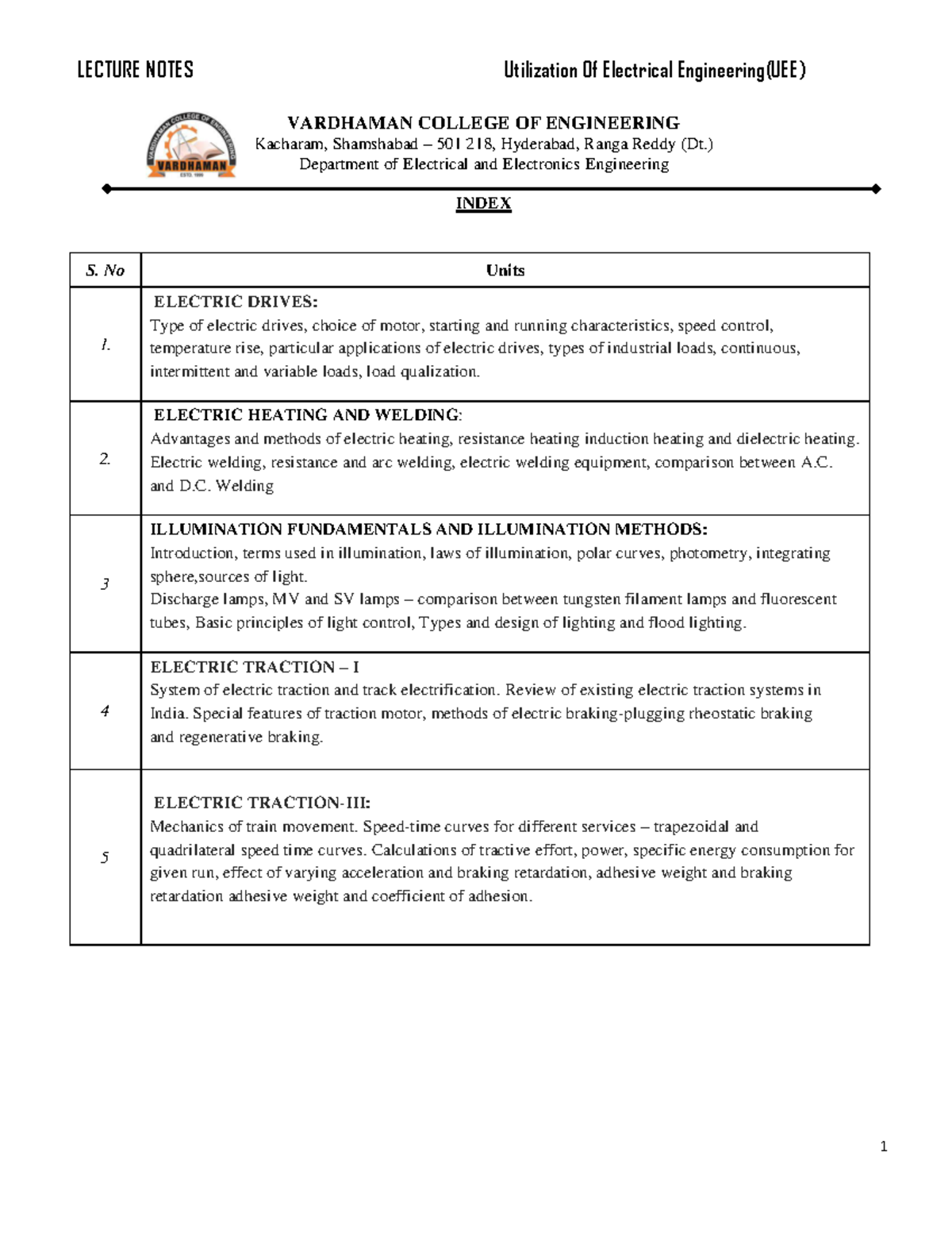 Electrical Energy Utilization in EEE: Syllabus Breakdown - Studocu