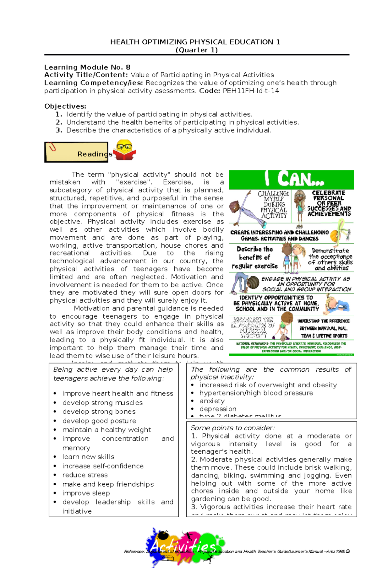HOPE 1 Module 8 - Im fine - HEALTH OPTIMIZING PHYSICAL EDUCATION 1 ...