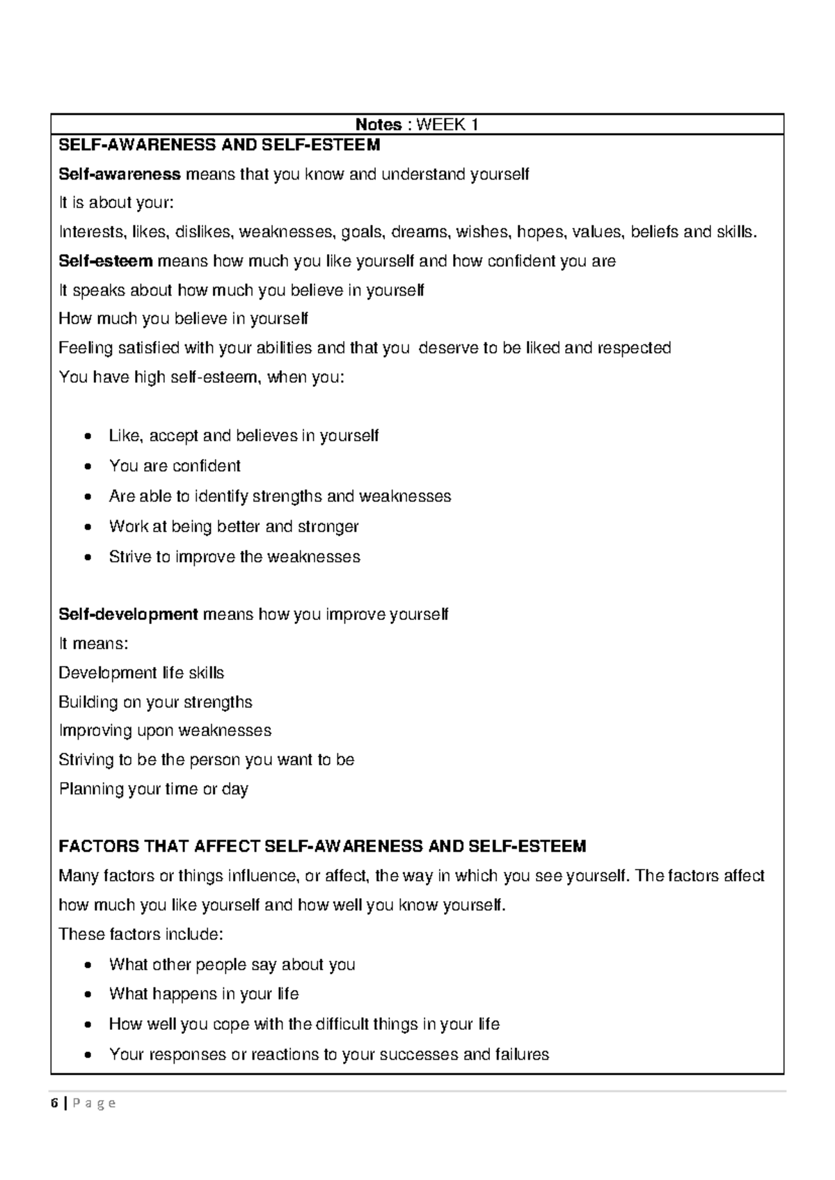 LO Grade 10 Learner Document: Term 1 Lesson Notes (Self-Awareness ...