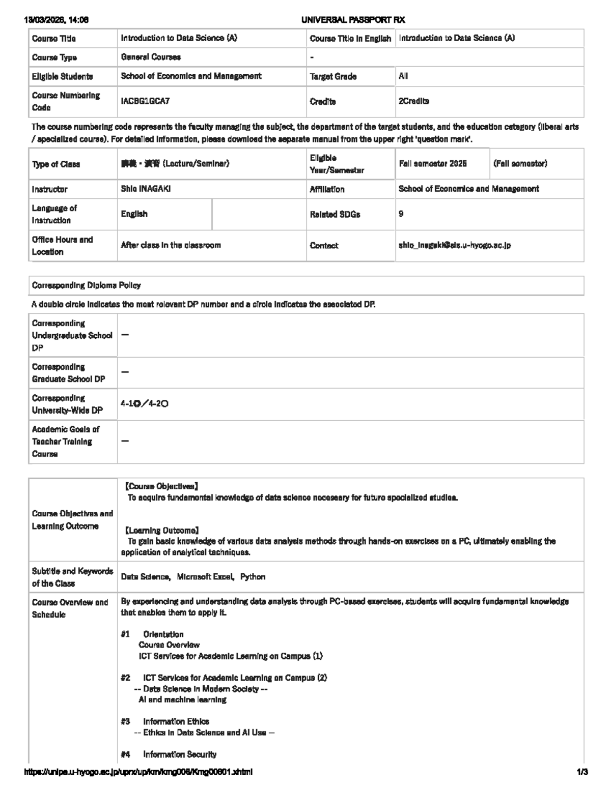 IACBG1GCA7 Introduction to Data Science Syllabus (Fall 2025) - Studocu