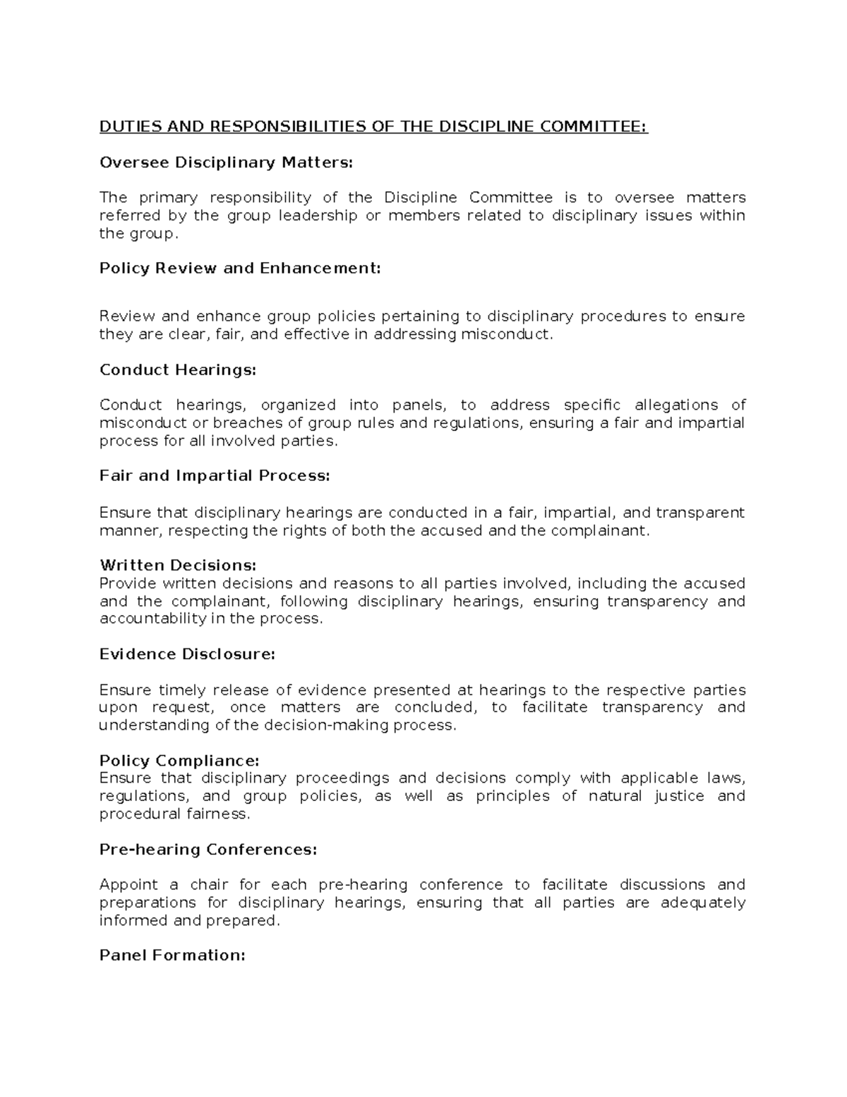 Duties & Responsibilities of the Discipline Committee: Overview ...