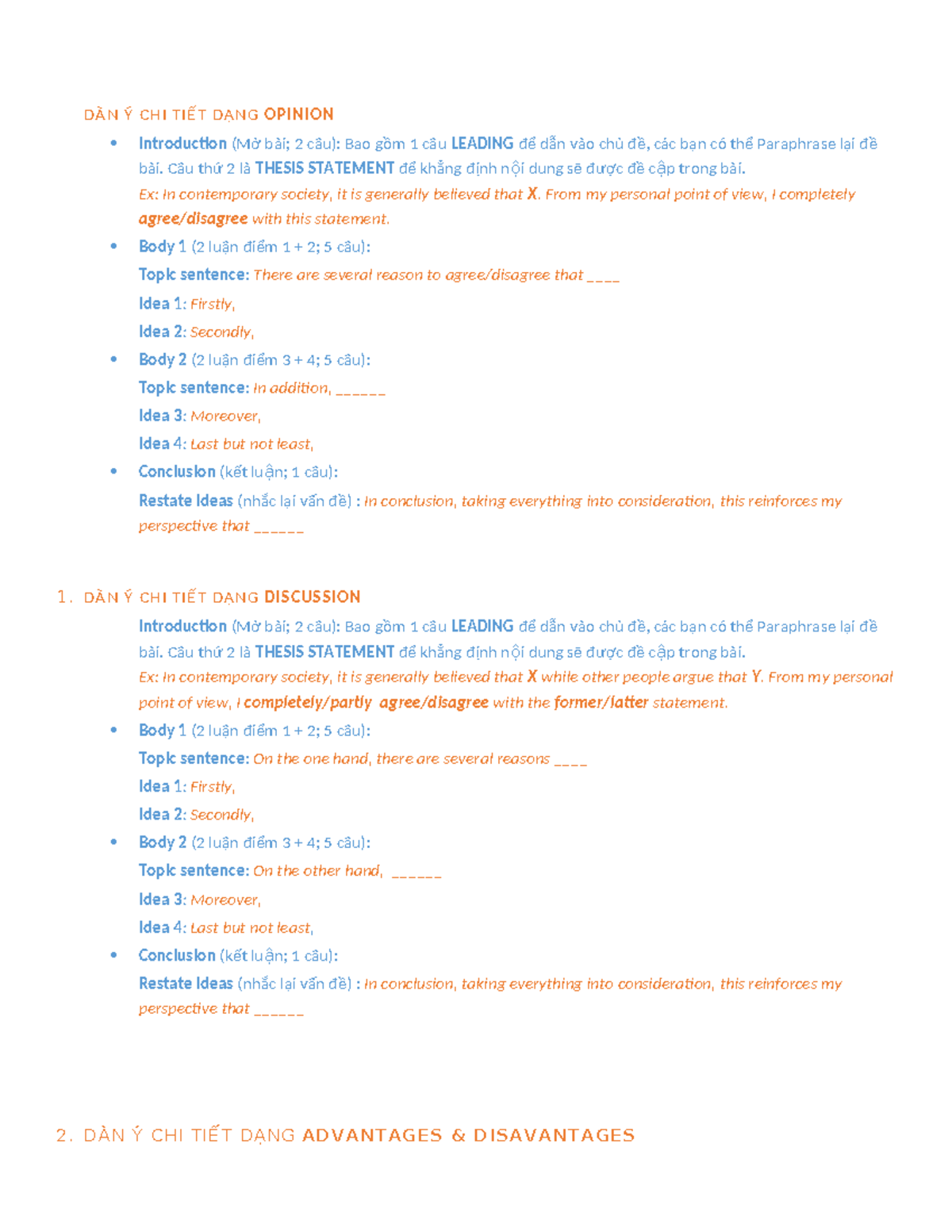 DÀ N Ý CHI TIẾT DẠNG OPINION, DISCUSSION, VÀ ADVANTAGES & DISADVANTAGES ...