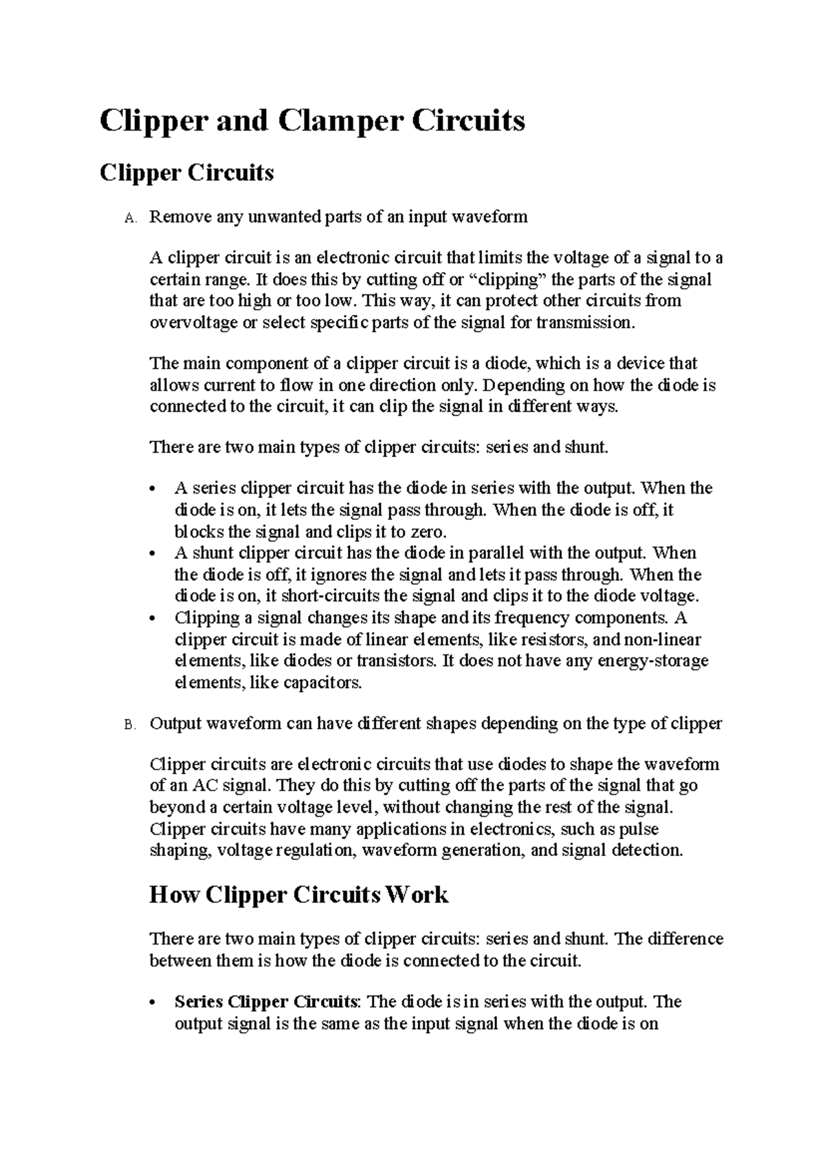 Clipper & Clamper Circuits Overview: Types, Functions & Applications ...