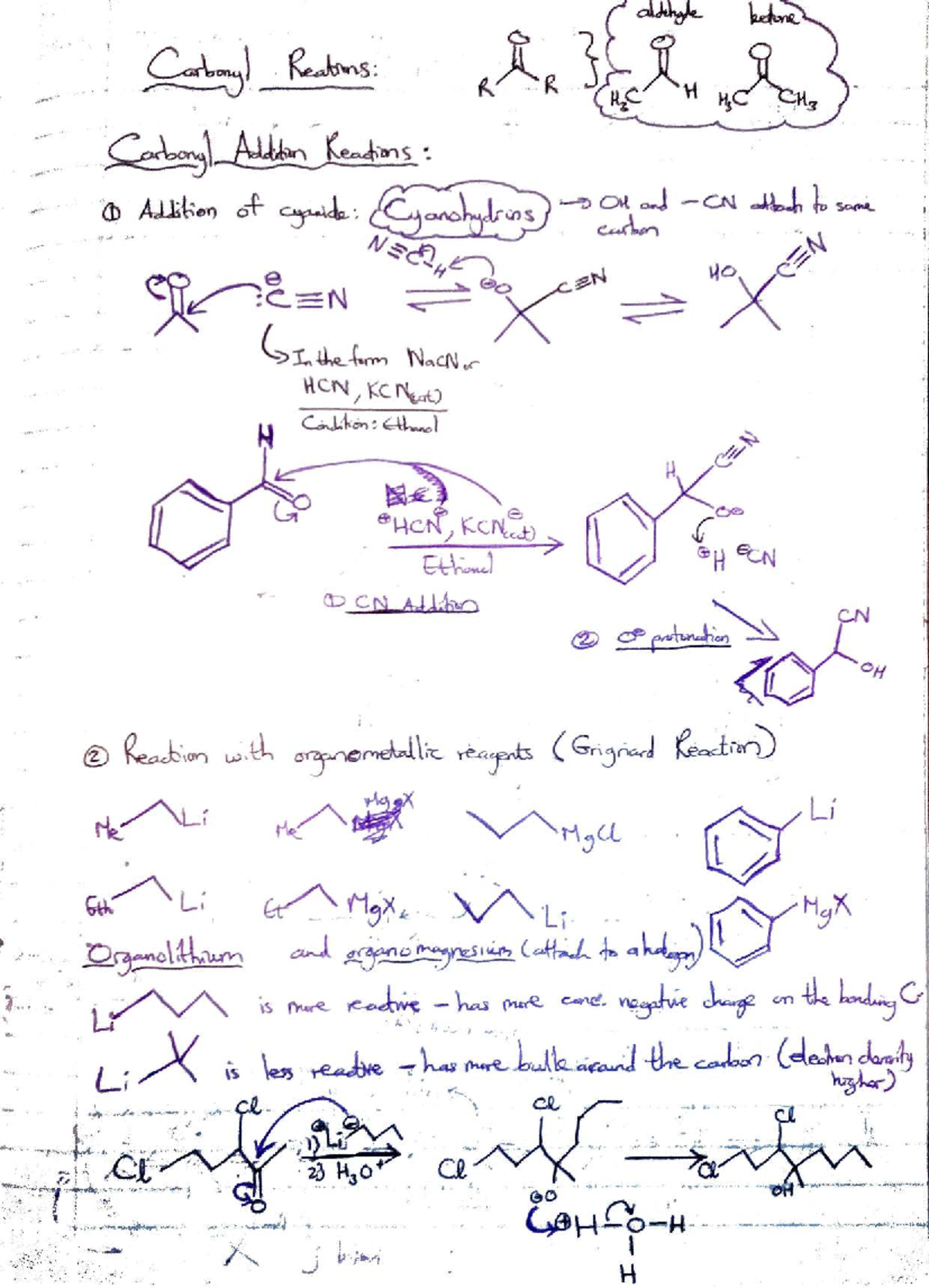 Chemistry C254: Carbonyl Addition Reactions Overview - Studocu