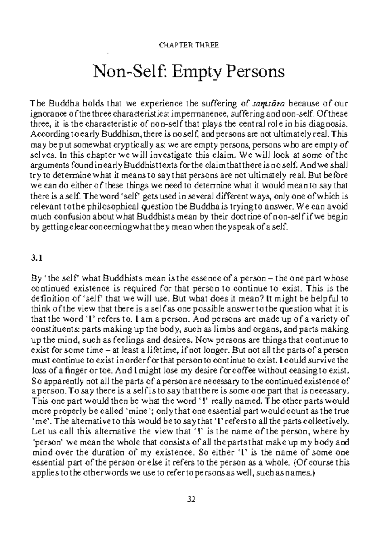 Ch. 3 Buddhism as Philosophy - CHAPTER THREE Non- Self: Empty Persons ...