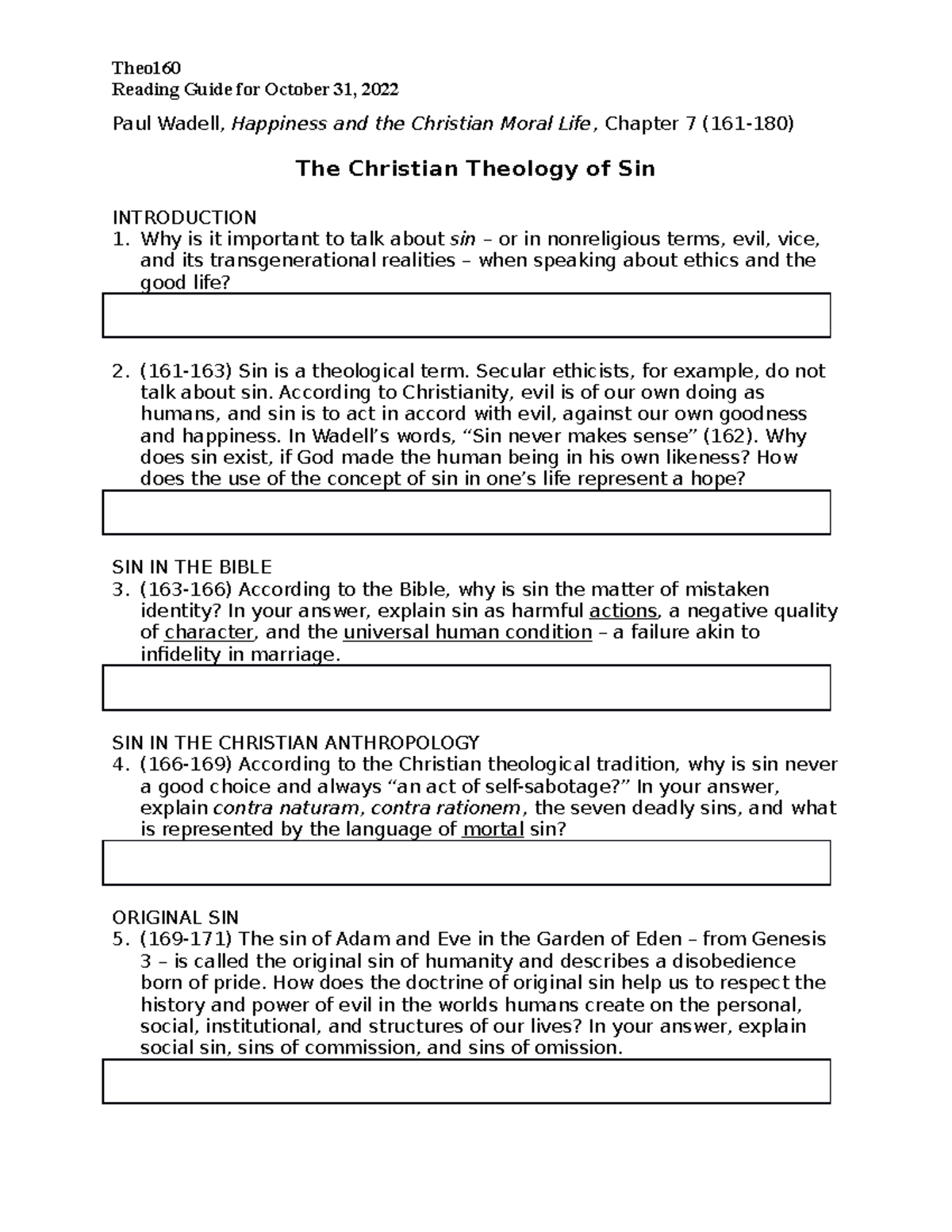 Wadell CH7 Reading Guide: Understanding Sin in Christian Ethics - Studocu