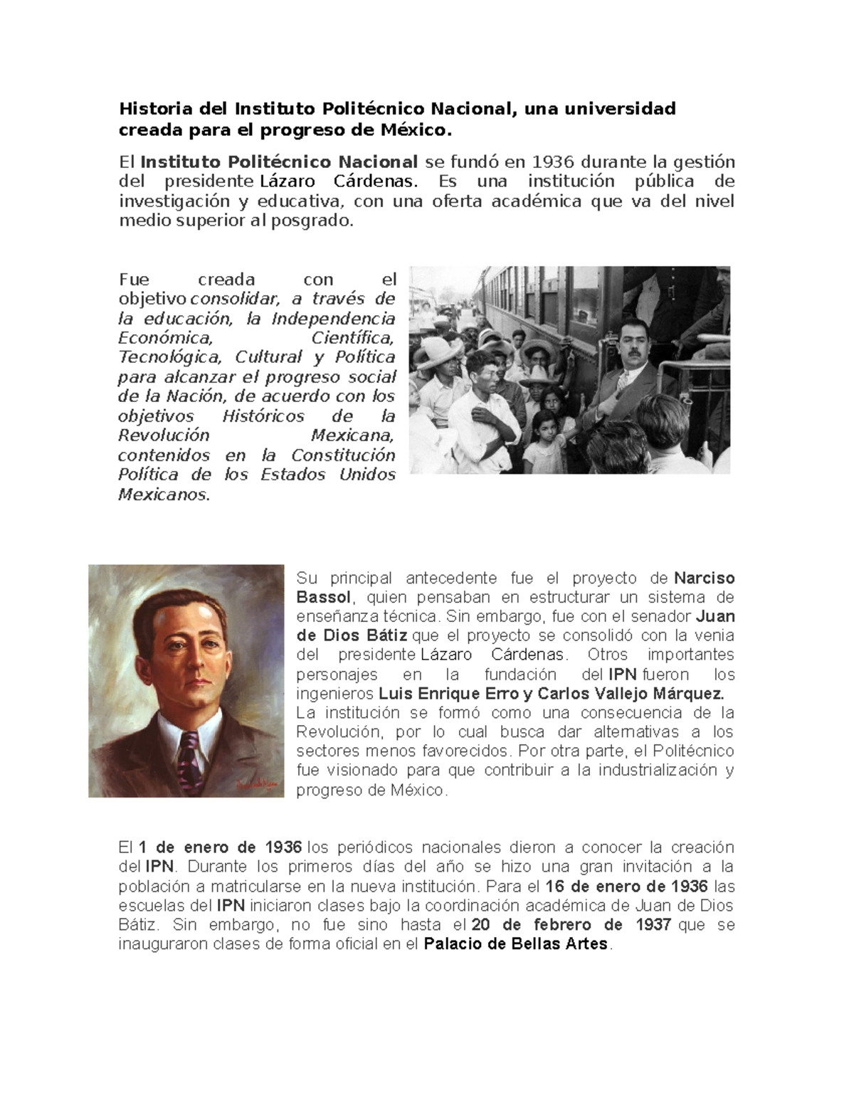 Historia del IPN: Fundación, Antecedentes y Progreso Educativo - Studocu