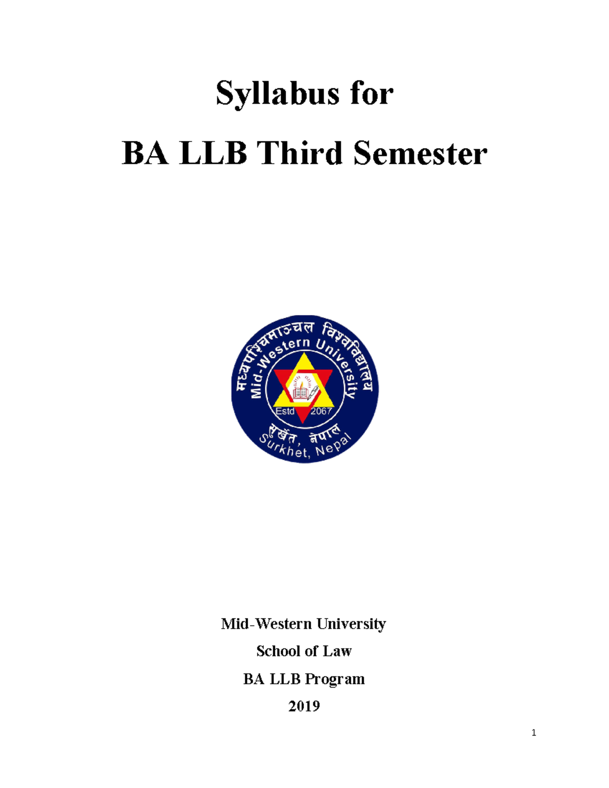 BA LLB Third Semester Syllabus - Mid-Western University - Studocu