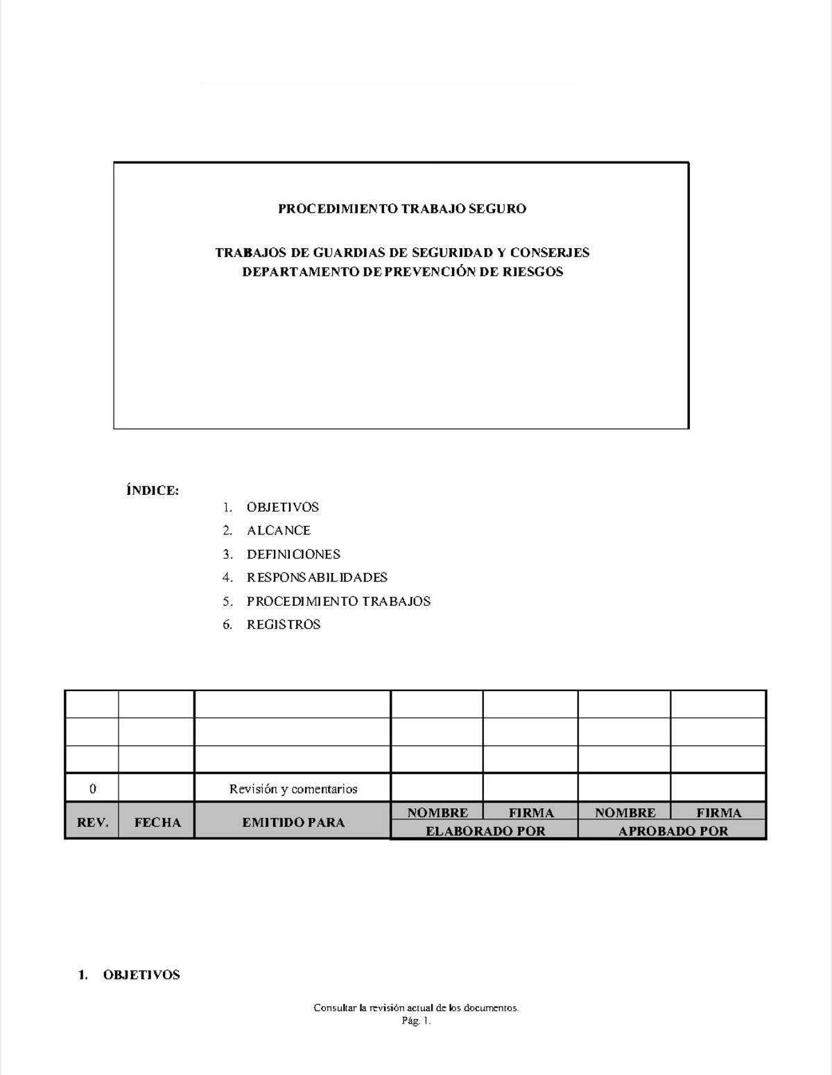 Procedimiento de Trabajo Seguro PTS para Guardias y Conserjes - Studocu