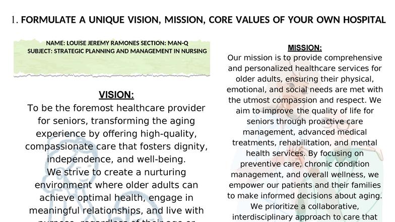 Strategic Planning & Core Values for Healthcare: Task 1 - MAN-Q - Studocu