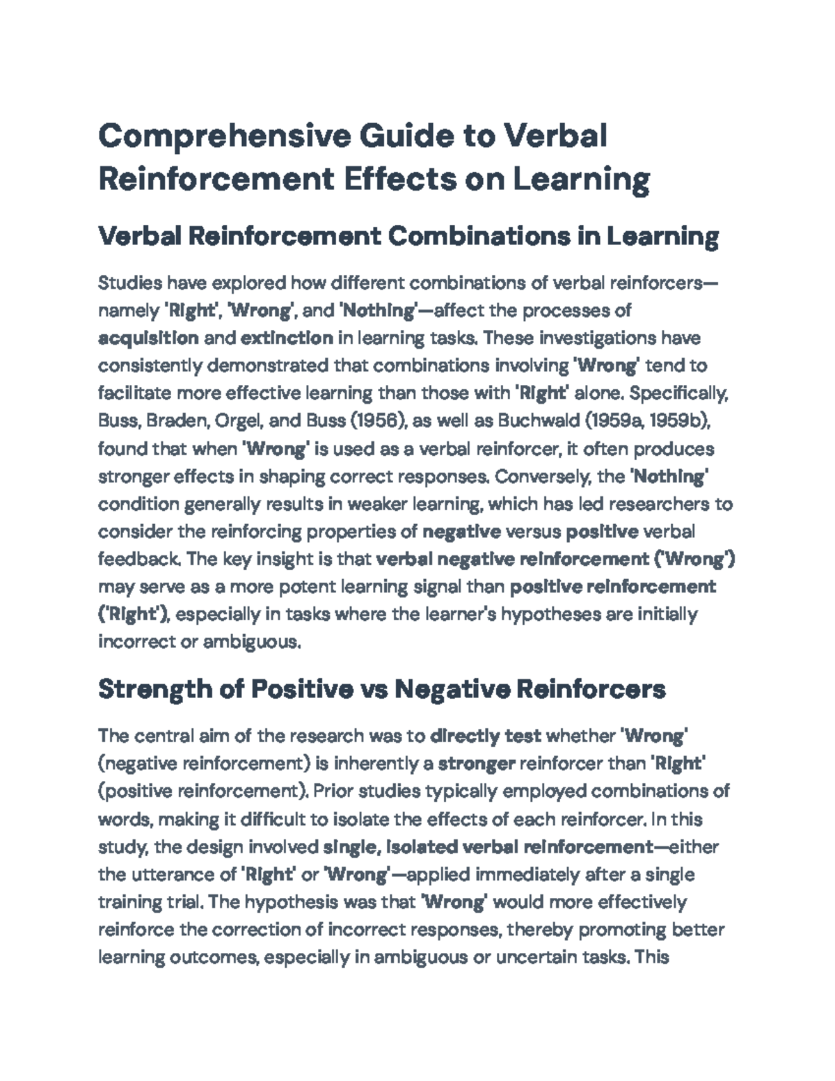 Verbal Reinforcement Effects on Learning: A Study of Feedback Types ...