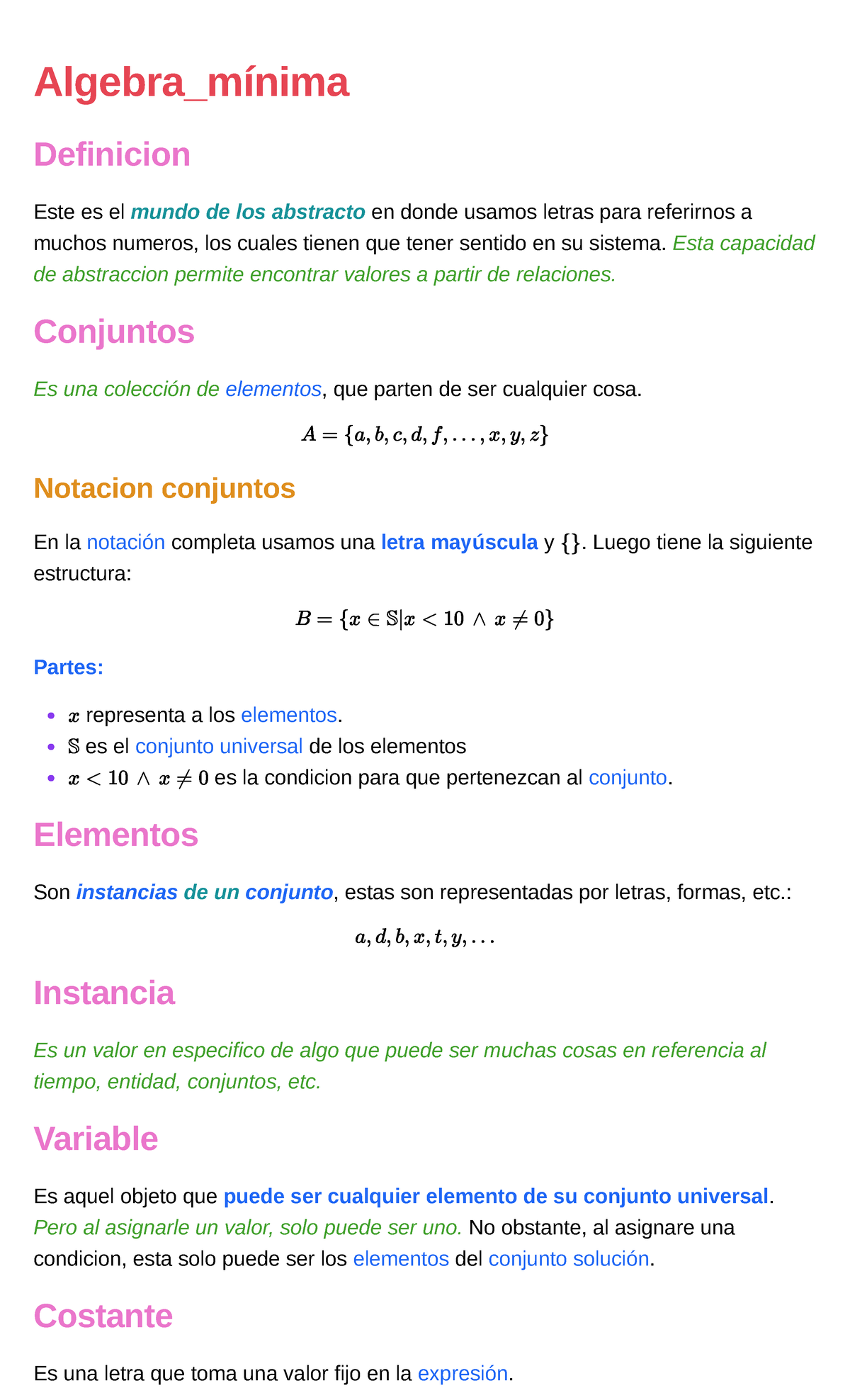 Algebra Mínima: Definiciones y Conceptos Fundamentales - Studocu
