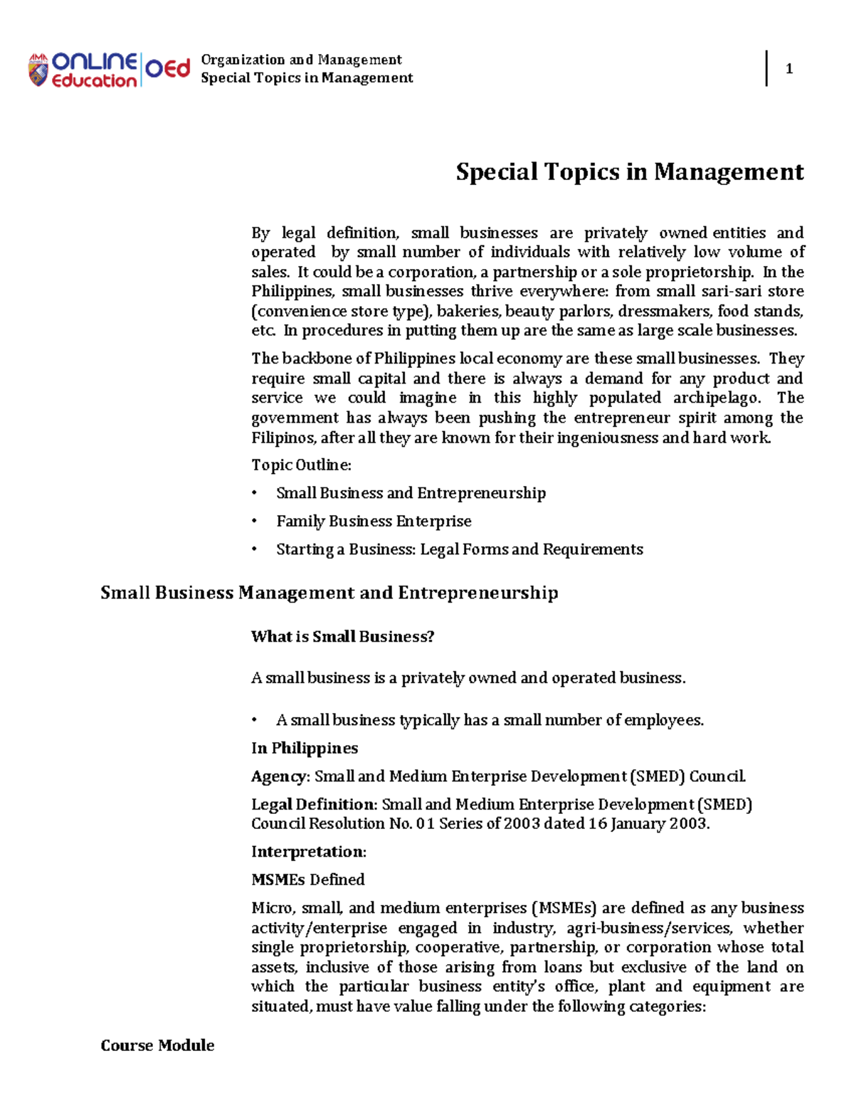 Module OAM122 - Week 19: Special Topics in Management Overview - Studocu